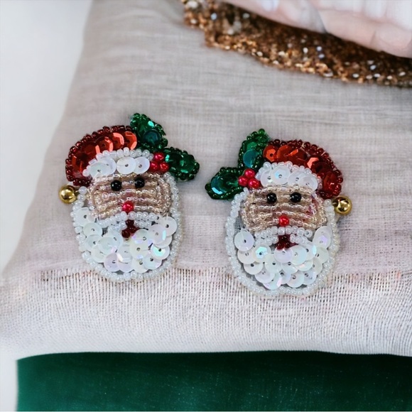 Jewelry | Vintage Christmas Holiday Sequins Santa Face Head Handmade ...